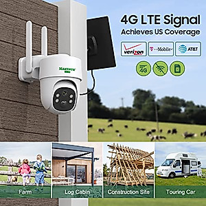 4G LTE Cellular Security Camera Outdoor Wireless, Cameras Without Wifi Needed 360° PTZ 2K/3MP Color Night Vision, 2 Way Talk, PIR Motion Detection, Spotlight & Siren, No WiFi Needed, IP66, Cloud/SD