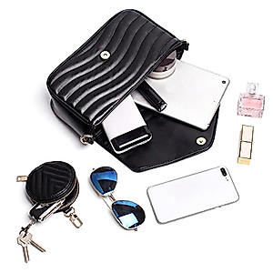 Small Quilted Crossbody Bags for Women Stylish Designer Purses and Handbags with Coin Purse including 2 Size Bag (Black)