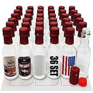 Glass Bottle, Hot Sauce Bottles Woozy bottles Empty 5 Oz 36 sets with Shrink Capsules, Printable bottle labels, mini liquor bottles, Small glass bottles sauce bottle mini wine bottles with lids RED