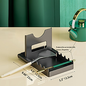 Dr.DJ Metal Spoon Rest Pot Lids Holder Heavy Duty Pot Pan Lid Organizer Stand, Cutting Board Rack Chopping Board Organizer Stand Spoon Rest w Drip Tray Kitchen Countertop, Stainless (Black)