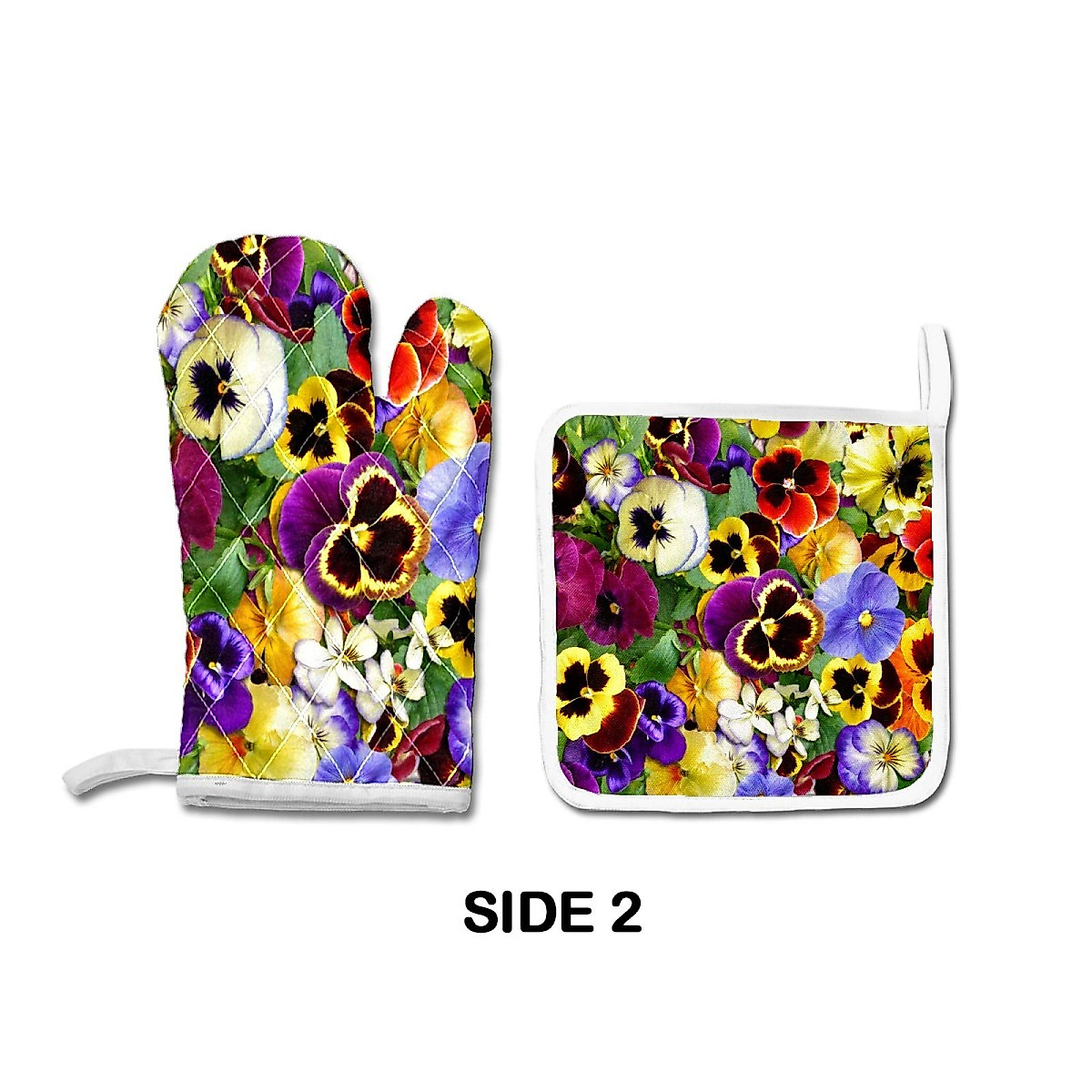 Oven Mitts and Pot Holders Set,Oven Glove Cooking Mitts Hot Pad,Flower Pansies Heat Resistant Kitchen Cooking Mitts Gift for Baking Grilling