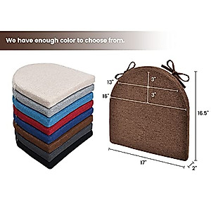 COSNUOSA Kitchen Chair Cushions D-Shaped Dining Chair Cushions with Ties Non Slip Kitchen Dining Chair Pads and Seat Cushion Set 17 x 16 Inches Brown 4 Pcs
