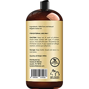 Handcraft Blends Organic Castor Oil - 28 Fl Oz - 100% Pure and Natural - Premium Grade Oil for Hair Growth, Eyelashes and Eyebrows - Carrier Oil - Hair & Body Oil - Expeller-Pressed