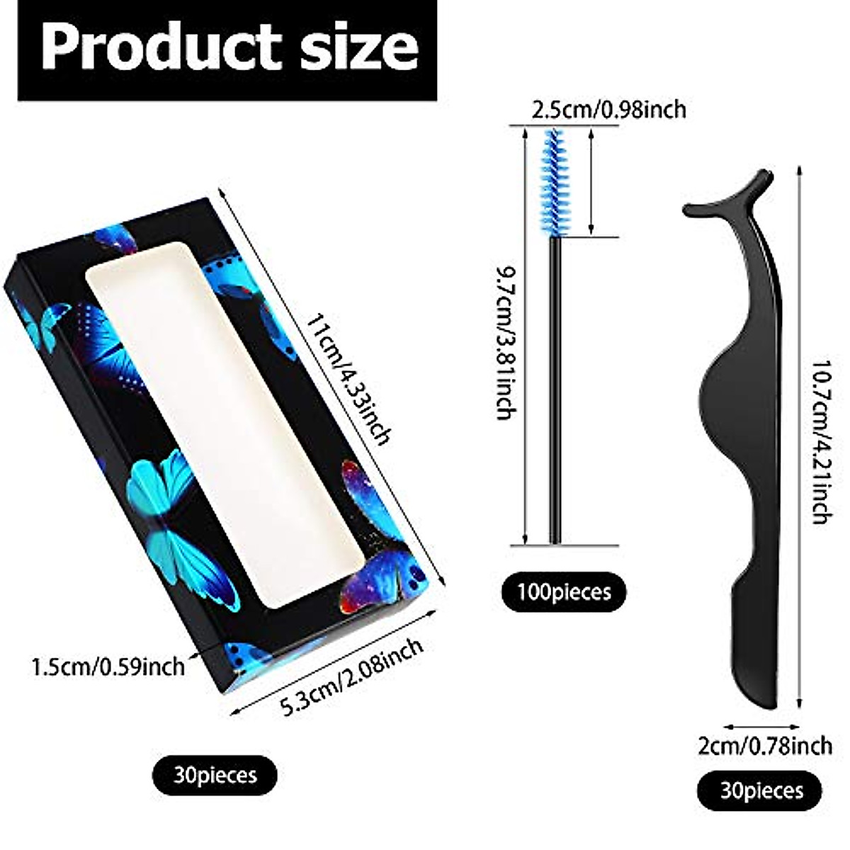160 Pieces False Eyelash Kit, Include 30 Empty False Eyelash Storage Box, 30 Eyelash Tweezers Applicator Tool,100 Eyelash Brush Mascara Wands (Black Butterfly)