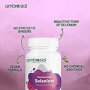 Ambrosial Selenium 200mcg | High Strength Antioxidant Supplement to Support Immune System, Heart Health & Thyroid Support (Pack of 1-60 Capsules)