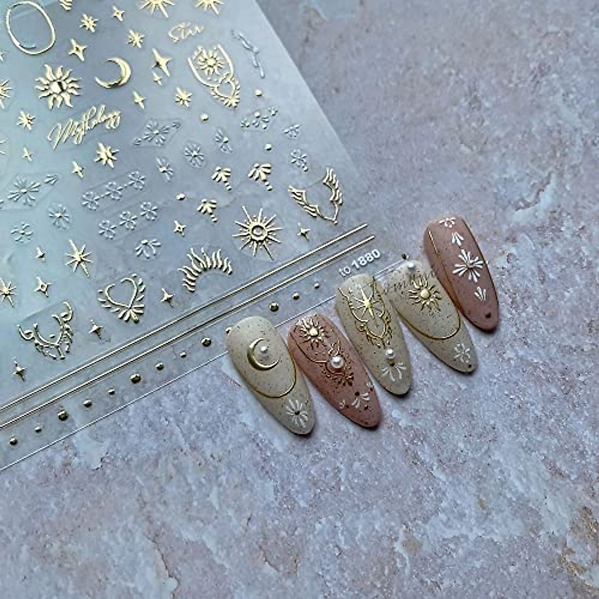 4Sheets 5D Gold Nail Art Stickers Classic Totems Moon Star Butterfly Delicate Nail Art Decal Supplies for Women Salon DIY Acrylic Nails Design (Gold Totems)