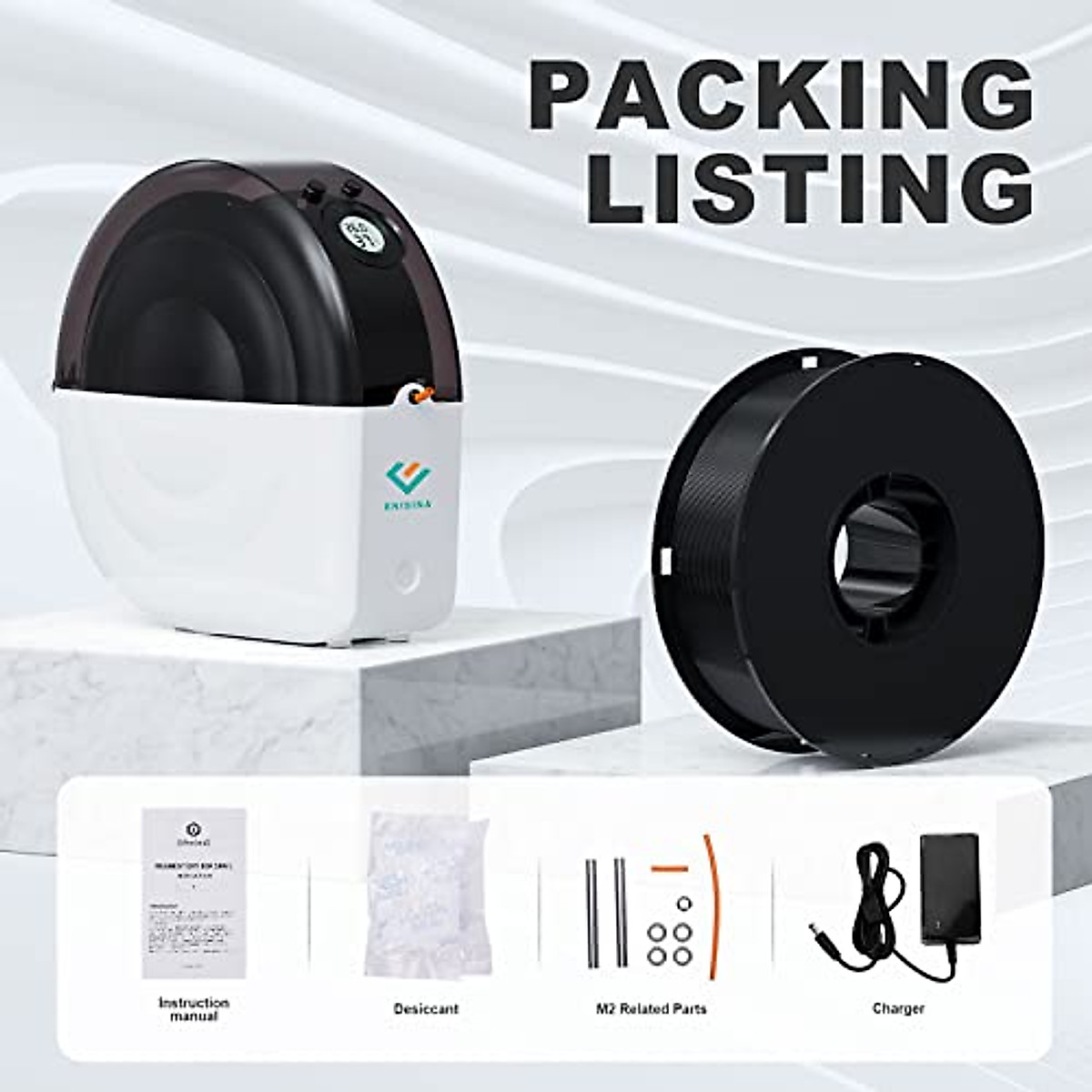 Dryer Box of 3D Printer Filament, Enisina 3D Filament Dryer Box 360° Even Heating Filament, Compatible with 1.75mm, 2.85mm, 3.00mm Filament and PLA/PETG/TPU/ABS 3D Printer Filament (Black&White)