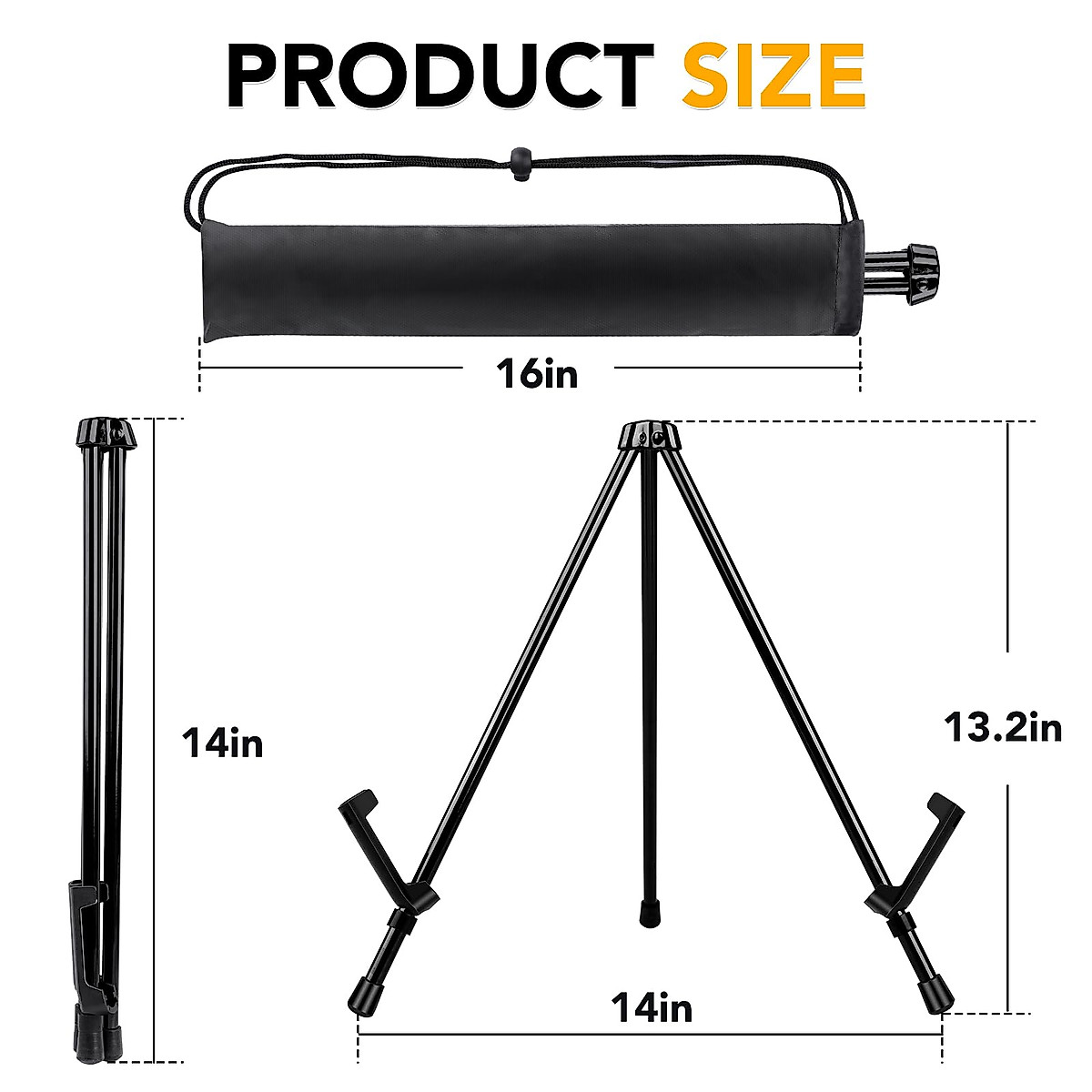 AROIC 14'' Tabletop Instant Display Easel, 12 PACK Black Small Steel Portable & Adjustable Collapsible Table Tripod Easels Stand, for Canvas Paintings, Signs, Event Signs, with 12 Storage Bags
