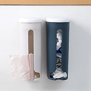 Plastic Bag Holder,Kitchen Trash Bag Dispenser Roll Holder,Grocery Bags Wall Mount Storage,Easy Hanging Over Cabinet Door Under Sink Bag Saver(blue)