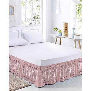 Blush Pink Positive Bed Skirt Queen Size 16 Inch Drop, Adjustable & Elastic Wrap Around Bed Skirts Pleated Luxury Dust Ruffles for Twin Full Queen Cal King Base Bed, Black White Energy Word