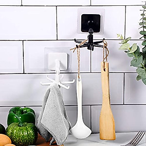 4 Pieces 360 Rotating Folding Hook Multi-purpose Hanging Utensil Holder Hook 180 Degrees Vertical Flip Self-Adhesive Hook Utensil Rack with 6 Hooks for Kitchen Bathroom Cabinet Towel (Black, White)
