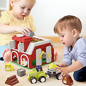 iPlay, iLearn Shape Sorter Baby Toys for 1 Year Old Boys, 12 18 24 Months Infant Learning Toy Set, Farm Animal Sorting Barn W/Tractor Truck, Educational 1st Birthday Gifts for Toddlers Age 2 3 Years