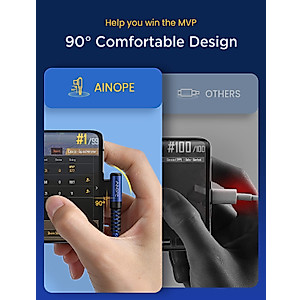 AINOPE 60W 4-Pack Type C to Type C Cable Right Angle Super Fast Charging USBC to USBC Cord 10FT+6.6FT+3.3FT+3.3FT Compatible Samsung S22 S21,Note 20 Ultra,iPad Pro/Air