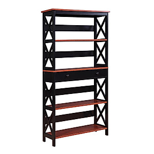 Convenience Concepts Oxford 5 Tier Bookcase with Drawer, Cherry / Black