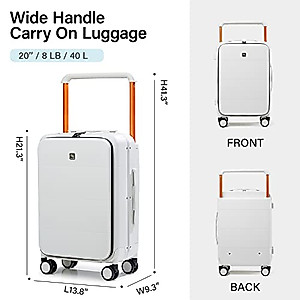 Hanke Carry On Luggage Hard Shell Suitcases with Spinner Wheels Top Zip Suitcase for Men Women TSA Luggage Travel Suit Case Lightweight Wide Handle Rolling Luggage 20 Inch(Smoke White)