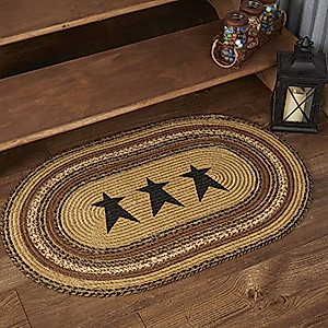 VHC Brands Kettle Grove Jute Stencil Star Oval Rug 24x36 Country Braided Flooring, Caramel Brown
