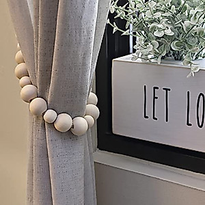 Wood Bead Curtain Tieback Set of 2, Curtain Holdback, Curtain Tie, Curtain Pull Back, Curtain Holder, Rope Curtain Tieback Hooks, Curtain Tie Back Curtain Tie Drape Beaded Curtain Tieback Boho Natural