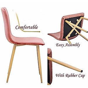 FurnitureR Velvet Dining Chair Set of 4, ScandinavianComfy Cotton Velvet Cushion Seat Back, Oak Grain Sturdy Metal Legs for Kitchen, Dining, Living Room, Rose