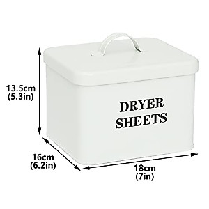 Xbopetda Dryer Sheets Holder for Organization and Storage, Modern Farmhouse Metal Laundry Dryer Sheet Dispenser, Dryer Sheet Container with Lid for Laundry Room Decor-White