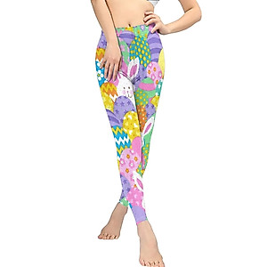 Belidome Cute Easter Bunny Egg Women's Leggings Yoga Pants Tummy Control Butt Lift High Waist Gym Tights Plus Size XS-3XL for Workout Casual Party Wear Rabbit Print