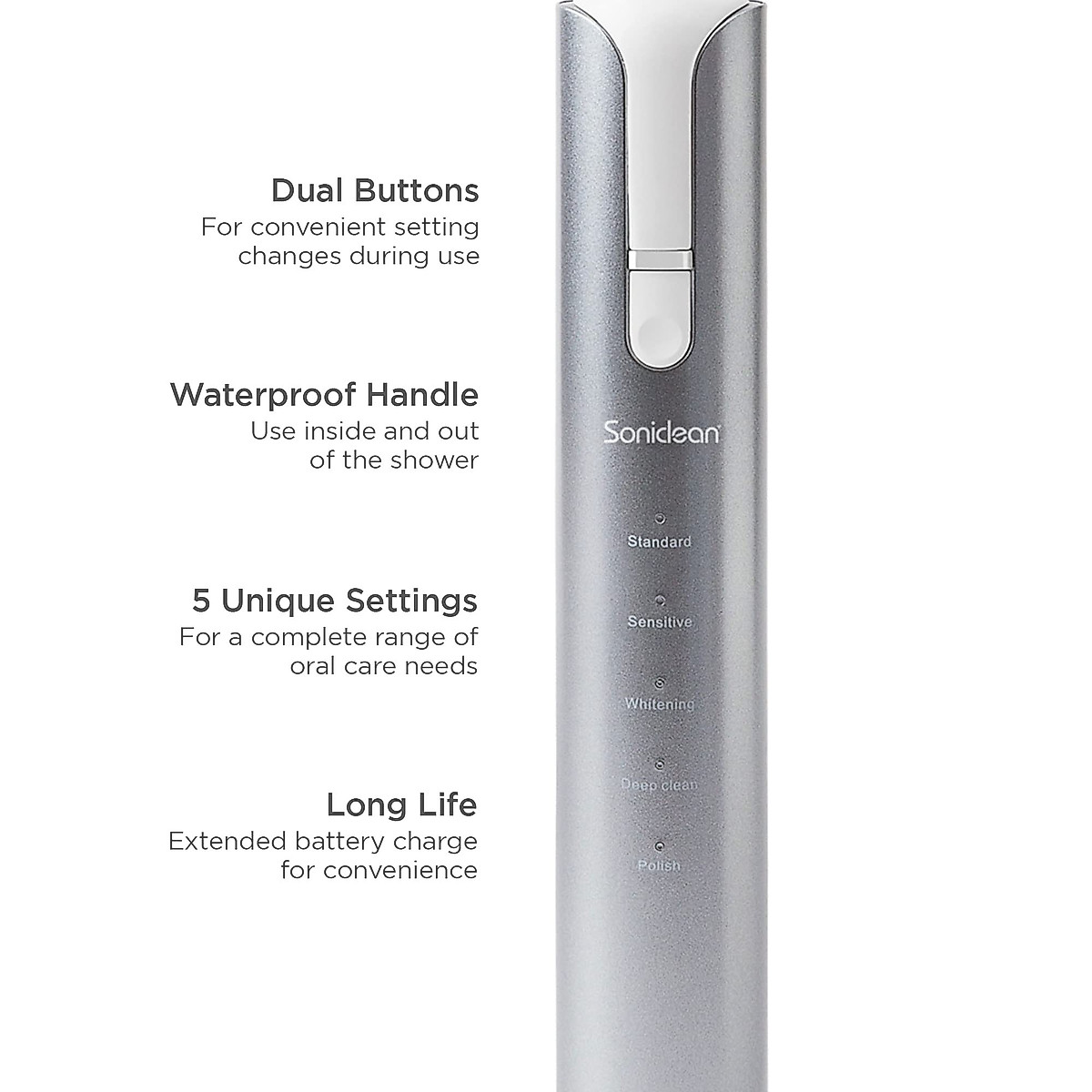 Soniclean Lux Sonic Toothbrush for Adults with 6 Toothbrush Heads, Rechargeable Toothbrush, Automatic Toothbrush, Sonic Toothbrush with Refills, Platinum