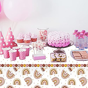 Boho Rainbow Tablecloths Boho Party Table Covers 86.6 x 51.2 Inches Boho Rainbow Party Decorations Bohemian Table Cover Plastic Table Cloth for Boho Birthday Party Baby Shower Decor Supplies (5 Pack)