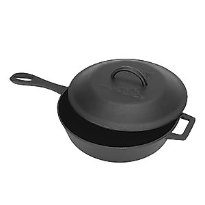 Bayou Classic 7440 3-qt Cast Iron Covered Skillet w/ Domed Self-Basting Lid Features Helper Handle Perfect For Searing & Braising Baking Apple Pies & Cobblers