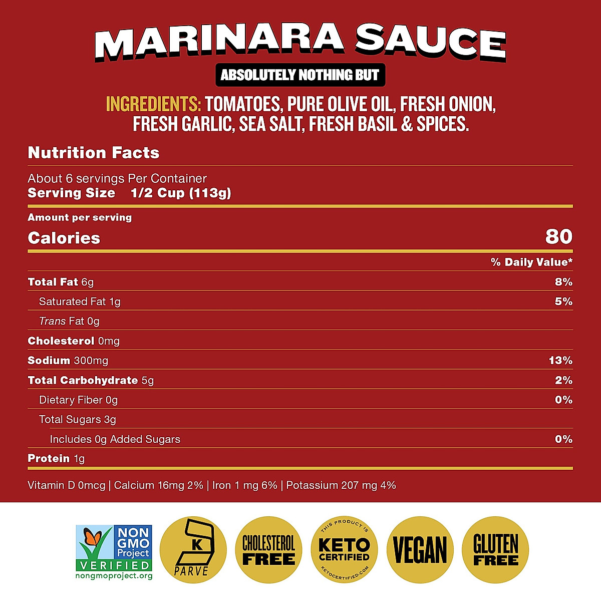 Hoboken Farms Marinara Gourmet Pasta Sauce - Keto Certified, No Sugar Added, Non GMO Project Verified, Kosher, Vegan, Plant Based, Keto & Paleo Friendly, Whole Tomatoes and Pure Olive Oil (Original Marinara 2 Pack)