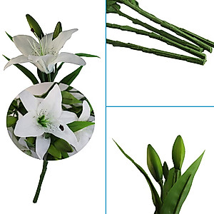 5 Bouquets Artificial Lily Flowers - Lily Fake Flower Suitable for Wedding Party Home Garden Dining Table Shop Decoration Photography Props (White)