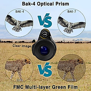 GTSSGTR Monocular Telescope for Smartphone, 12x50 Waterproof, Anti-Fog, Shockproof Night Vision Monocular, with Smart Phone Holder Multi-Function Tripod, for Bird Watching, Camping, Hunting,Hiking