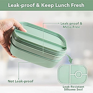 Caperci Stackable Bento Box Adult Lunch Box - 3 Layers All-in-One Lunch Containers with Multiple Compartments for Adults & Kids, 55 oz Large Capacity, Built-in Utensil Set & BPA Free (Green)