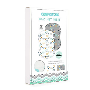 COSMOPLUS Bassinet Sheet Set 2 Pack Stretch Fitted Craddle Fitted Sheets for Bassinet Pads/Mattress, for Boys Girls,Unisex,Ultra Soft,Heart Pattern