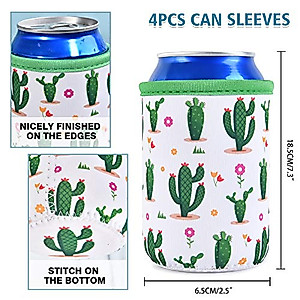 Set of 4 Neoprene Can Sleeves - Collapsible Thermocoolers Can Cooler Sleeves Tropical Summer Soda Beer Caddies for Weddings Bridal Shower Birthday Beach Bachelorette Parties