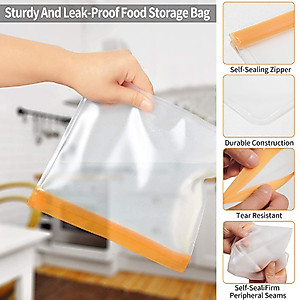 VECELO Reusable Storage Bags, Leakproof Storage Bag Sandwich Bags for Food, Travel, Home Organization, BPA FREE Resealable Lunch Bag for Meat Fruit Veggies