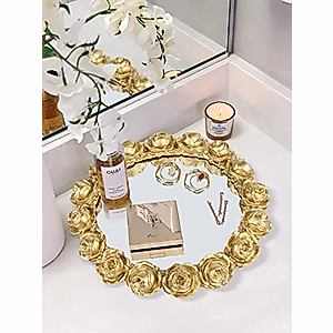 Vixdonos Gold Rose Resin Tray Decorative Mirror Tray Bathroom Vanity Tray for Perfume,Jewelry and Makeup