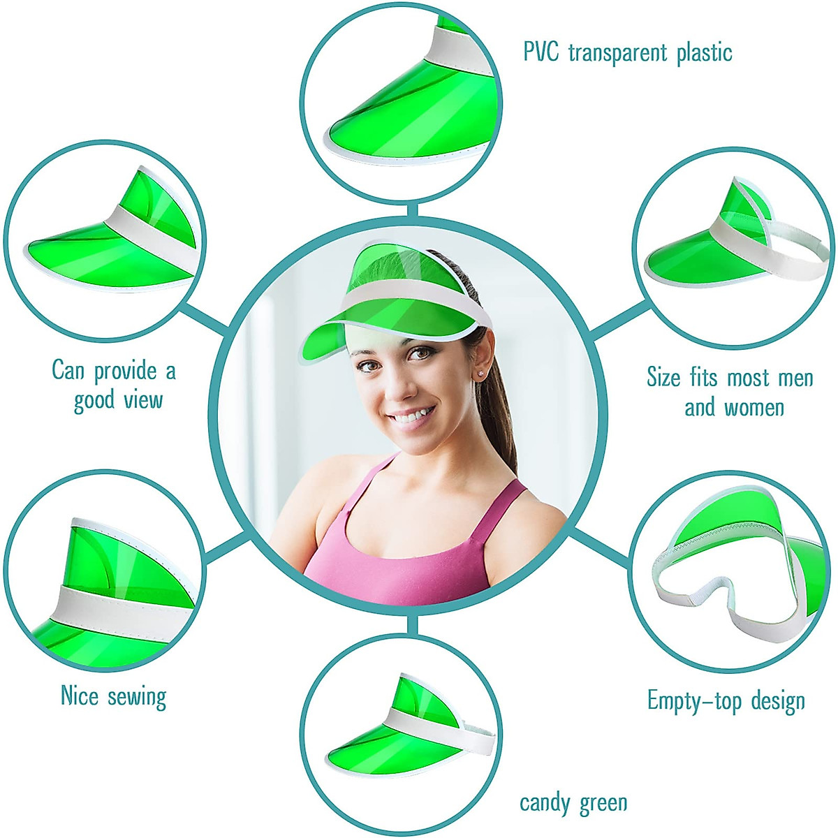 Tarpop 8 Pack Casino Visor Bingo Visors Poker Hat Accessories Dealer Visor Bulk Clear Sun Visors for Women(Green)