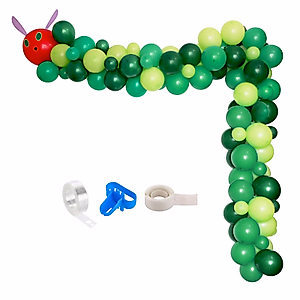 146Pcs Green Caterpillar Balloon Garland Kit, DIY Caterpillar and Fruit Birthday Balloon Arch with Dark Green, Fruit Green, Red Balloons for Hungry Caterpillar Theme Party,First Birthday Baby Shower