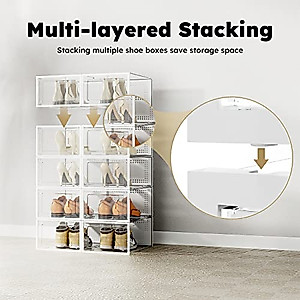 ENSNG Large 12 Pack Shoe Storage Organizer for Closet, Clear Plastic Stackable, Shoe Sneaker Containers