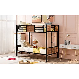 Tidyard Twin-Over-Twin bunk Bed Modern Style Steel Frame bunk Bed with Safety Rail, Built-in Ladder for Bedroom, Dorm for Bedroom Dorm Guest Room Home Furniture