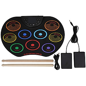 Electronic Drum Pad, 9 Colorful Drum Pads Portable Electronic Drum Set Colored Hand Rolled Drum Practice Pad Roll-up Drum Pad Machine Percussion Instrument for Adult Beginner (Colorful)