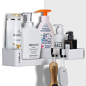 Corner Shower Caddy, YANHU Suction Cup NO-Drilling Removable Shower Shelf Adhesive Caddy Organizer Wall Mounted Organizer Basket Waterproof & Oilproof Shower Corner Rack for Bathroom & Kitchen - White
