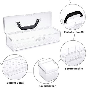 BTSKY 3 Pack Long Plastic Pencil Box Portable Clear Home Utility Boxes with Black Handle Stationery Storage Organizer Painting Tool Storage Container for Pencils Markers Sticky-Notes Craft Supplies