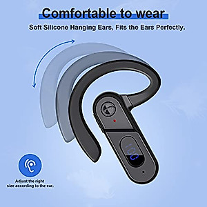 Bone Conduction Headset, Open-Ear Wireless Bluetooth Earpiece with LED Power Display Microphone, Single Right Ear Headphone Voice Control for Cell Phone Sweatproof Earphone for Driving/Sport Black