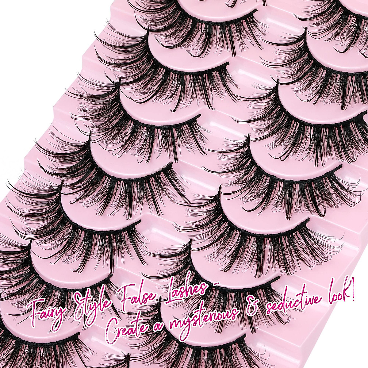 False Eyelashes Fluffy Faux Mink Lashes Wispy Fairy Cat Eye Lashes Spiky Strip Lashes Extension Natural Volume Fake Lashes Pack by GVEFETIEE 8 Pairs Black