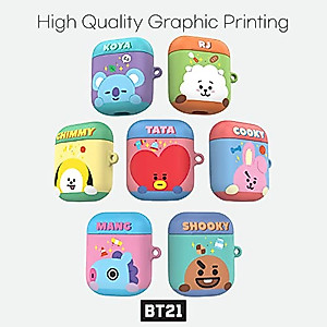 BT21 Official Merchandise Designed for Airpods Case Cover Protective Hard Case with Keychain for Airpods 1 & 2 Case - Cooky