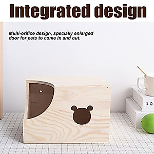 kathson Wood Chinchilla House Natural Handcrafted Guinea Pig Hideout Small Animals Hut with Window and Wooden Climbing Platform x 4 for Guinea Pigs Chinchilla Squirrel Hedgehog