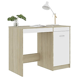 ULUYYUC Desk,Computer Desks Bedroom Desks Study Desk with Doors Suitable for Home, Office, Bedroom, Conference Room, etc White and Sonoma Oak 39.4"x19.7"x29.9" Engineered Wood