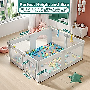 Baby Playpen,Playpens for Baby Anti-Fall Playpen, Large Playpen for Toddlers, Cherrysea Kids Safety Play Center Yard with Gate Sturdy Baby Fence Play Area with 4 Pull Rings and 30Pcs Ocean Ball