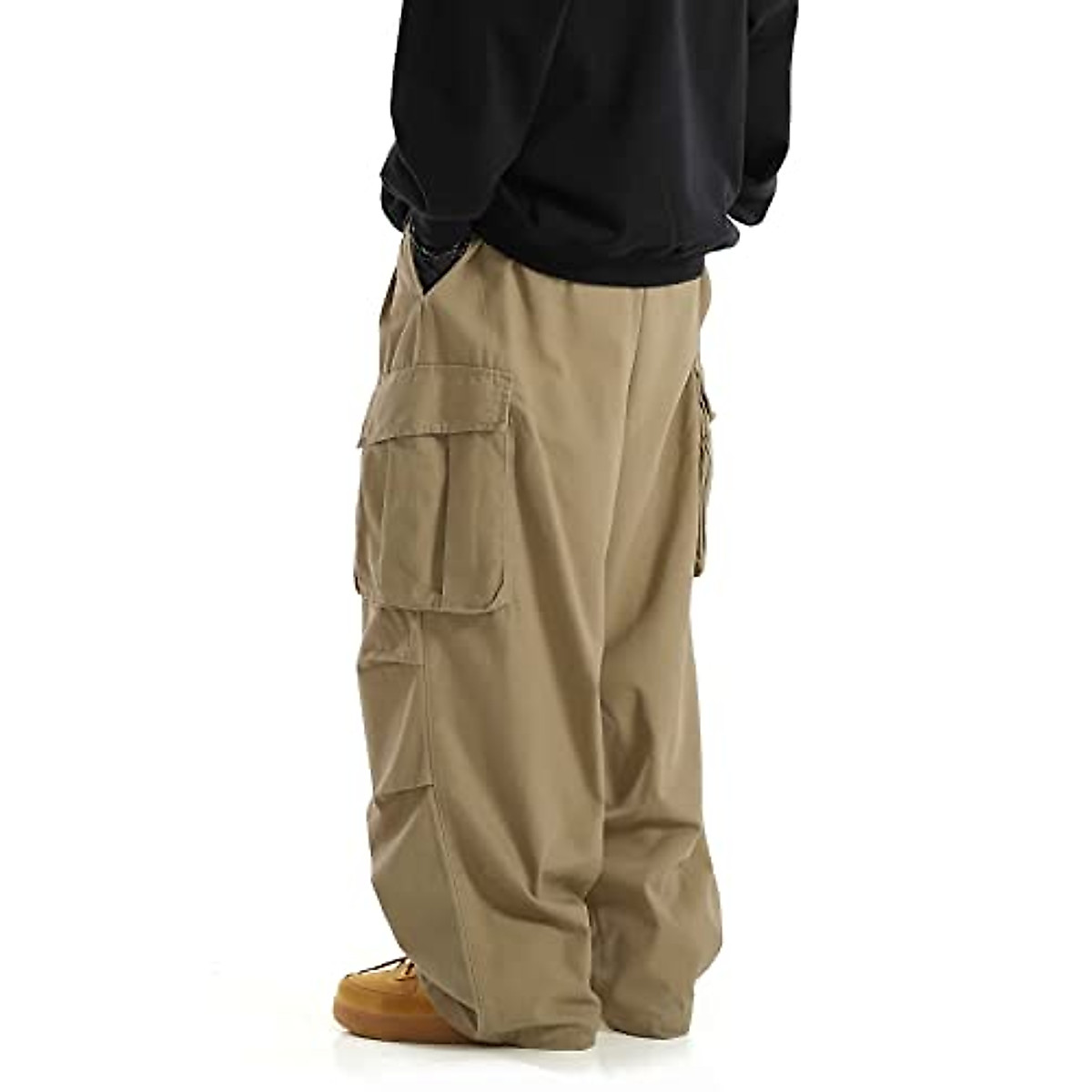 Verdusa Men's Drawstring Waist Pocket Side Loose Cargo Pants Baggy Joggers Khaki S
