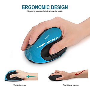 Vassink Ergonomic Mouse, Rechargeable Wireless Mouse Right Handed Small Mouse with 6 Buttons for Laptop,Desktop,PC, MacBook（Blue）
